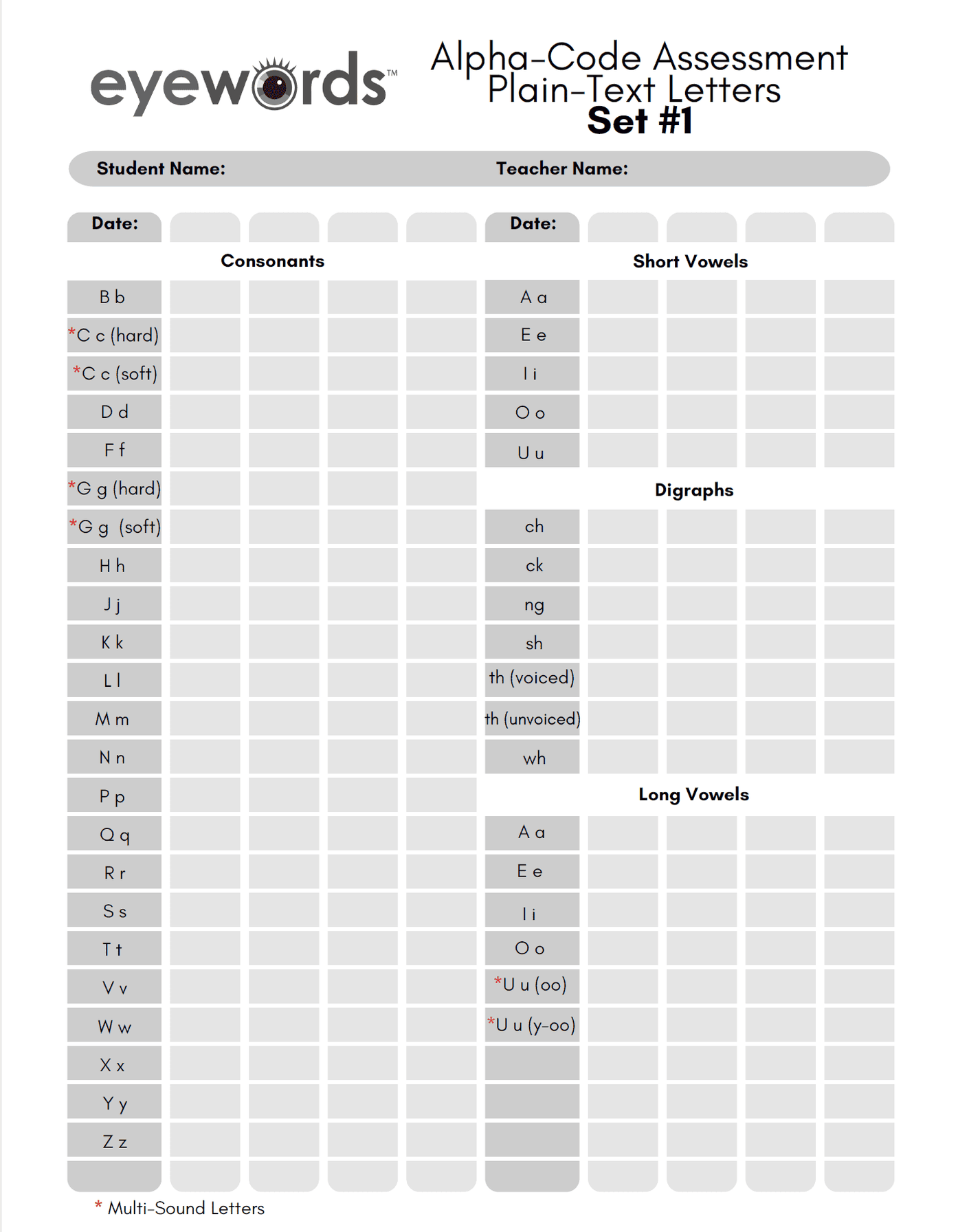 Alpha-Code Assessment Tracker, Set 1 (Digital) | Eyewords