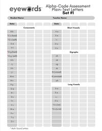 Alpha-Code Assessment Tracker, Set 1 (Digital) | Eyewords
