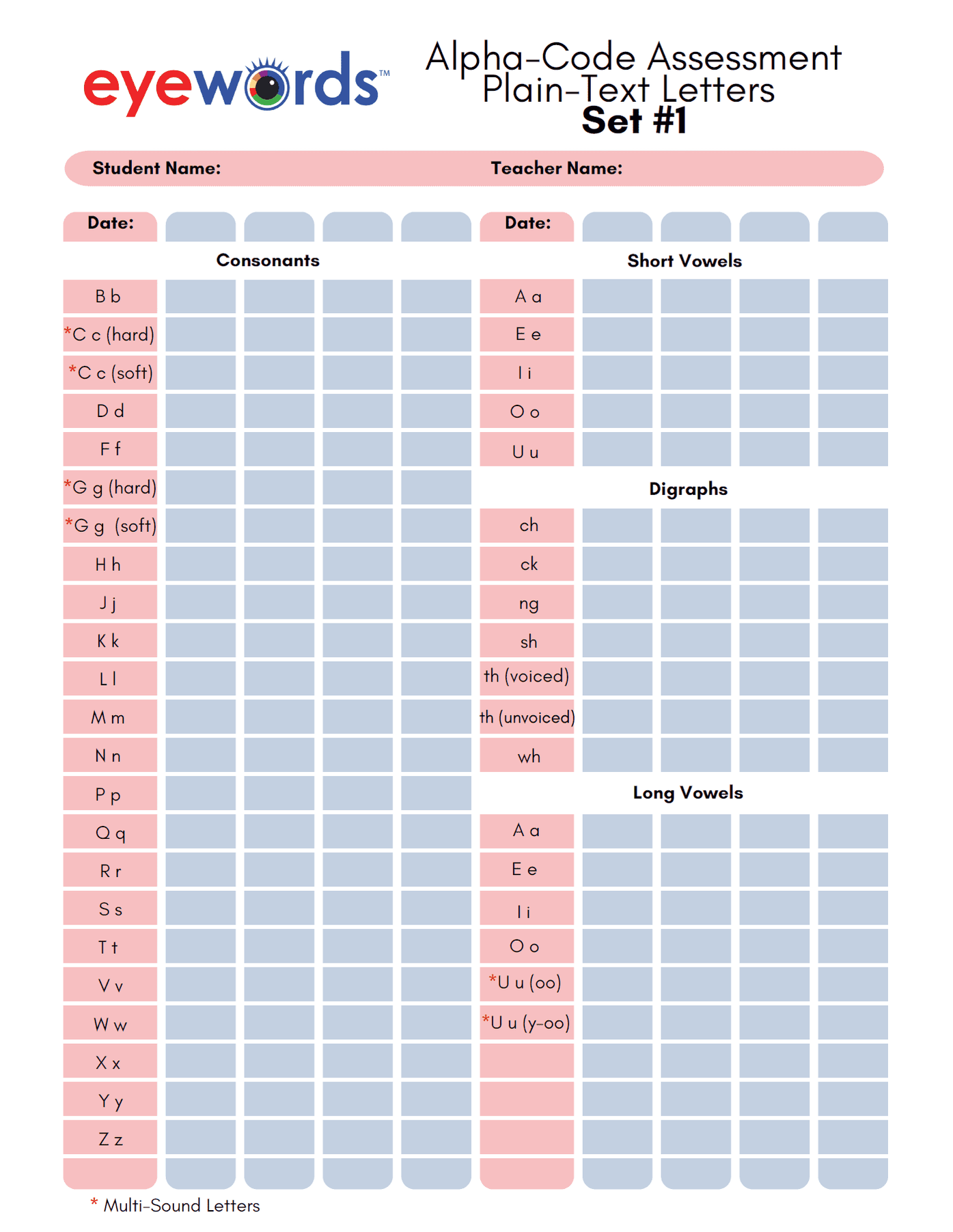 Alpha-Code Assessment Tracker, Set 1 (Digital) | Eyewords