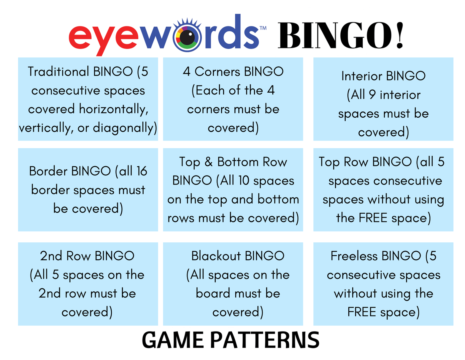Eyewords Bingo: Colors, Shapes & Numbers (Digital) | Eyewords