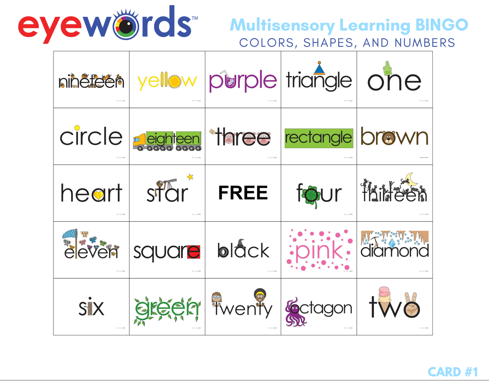 Eyewords Bingo: Colors, Shapes & Numbers (Digital) | Eyewords