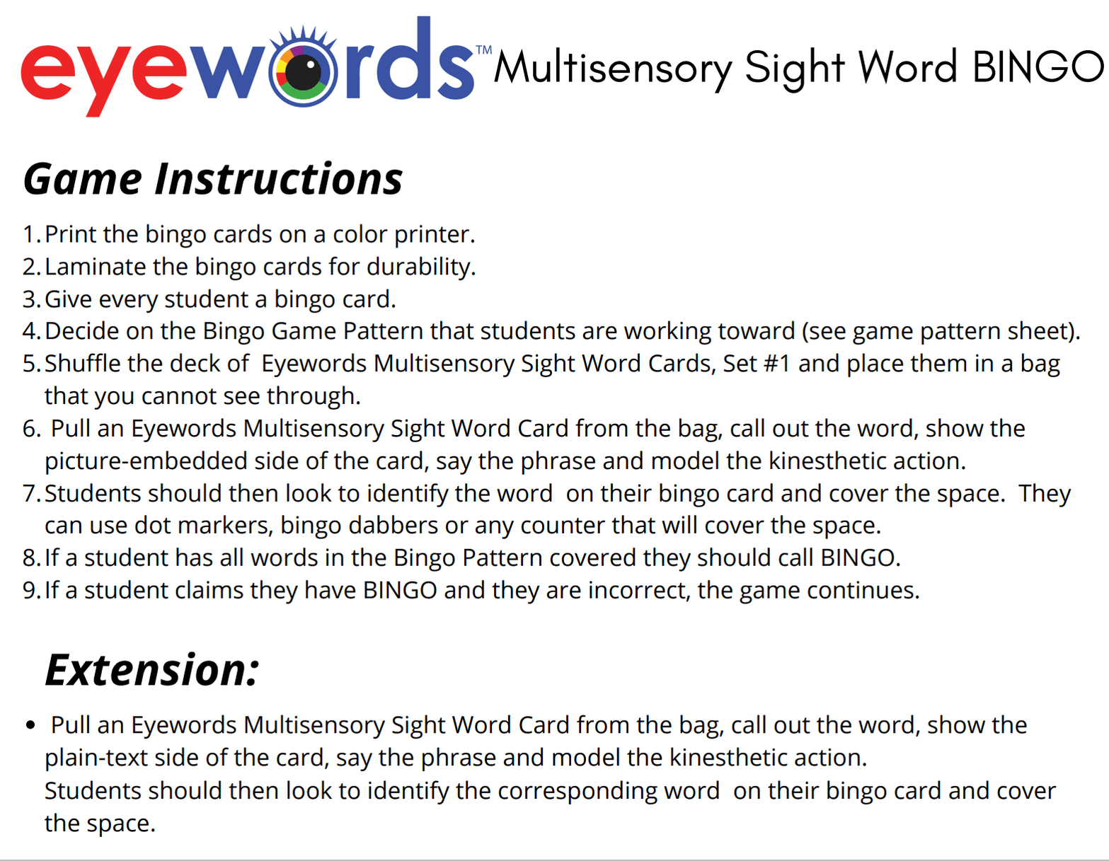 Eyewords Bingo Bundle: Sets 1-3 (Digital) | Eyewords