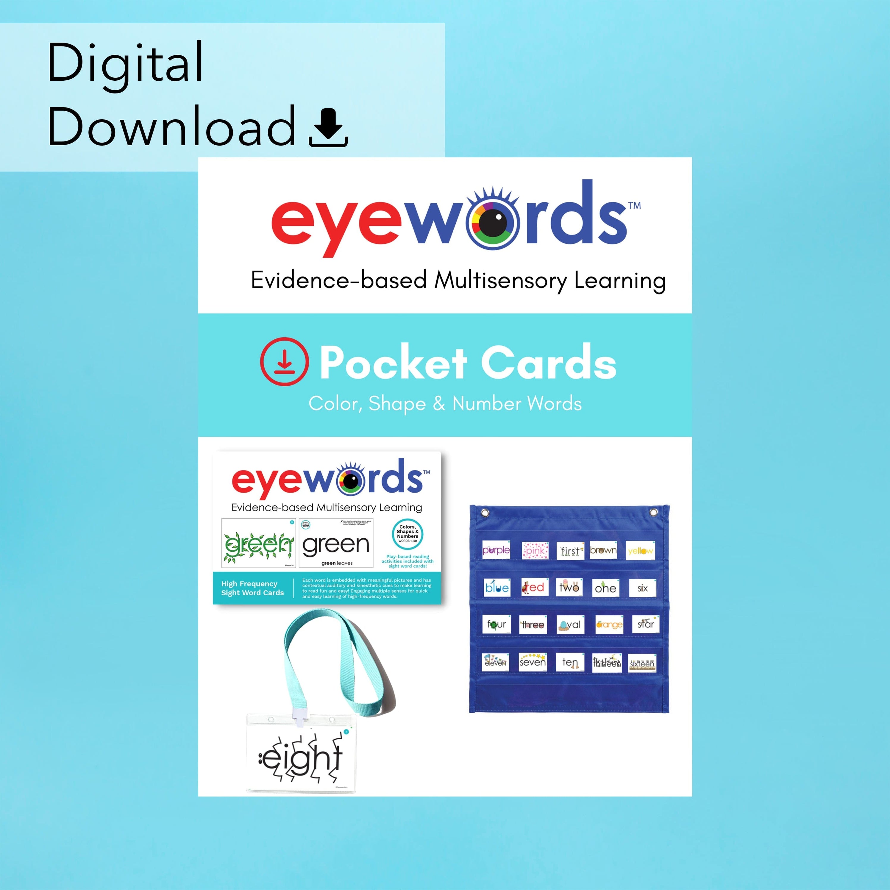 Eyewords Pocket Chart Cards: Colors, Shapes & Numbers (Digital) | Eyewords
