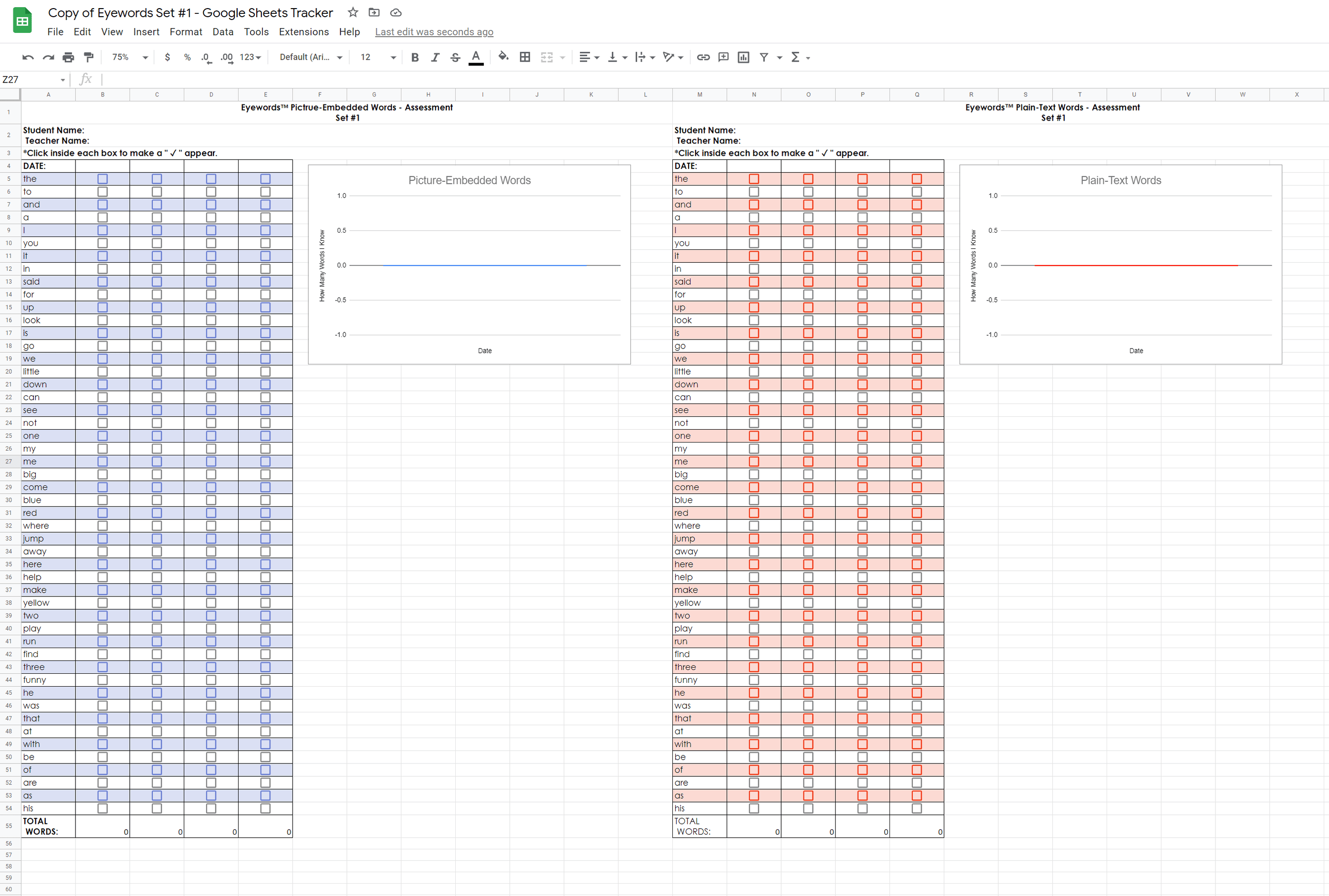 Eyewords Assessment Tracker, Set 1 (Digital) | Eyewords